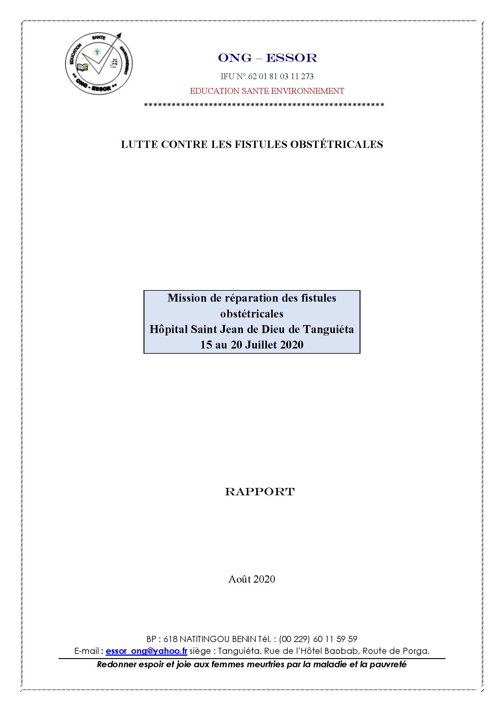 Rapport de mission ESSOR 15 au 20 juillet 2020